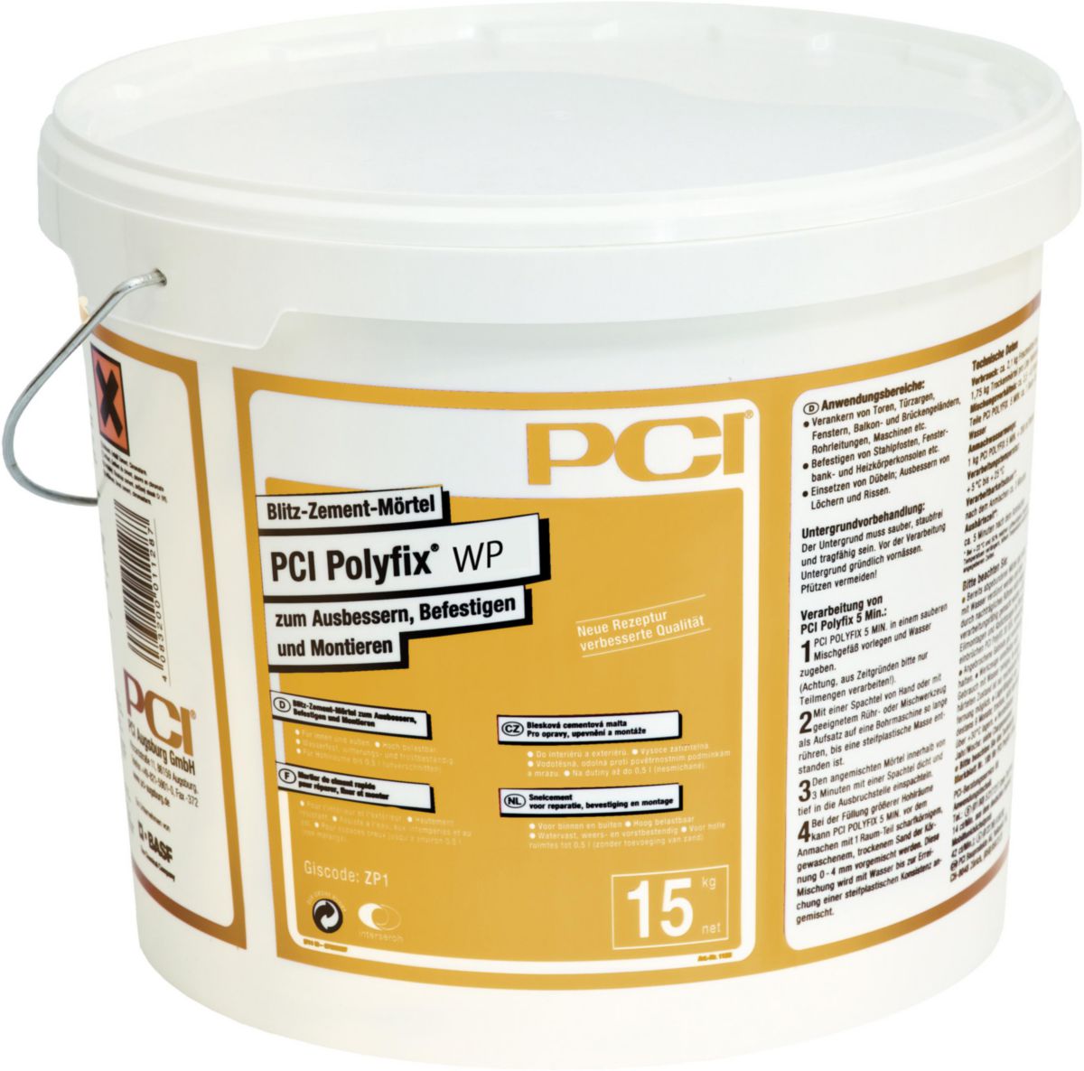Mortier de réparation rapide PCI Polyfix WP gris seau de 5 kg - PCI