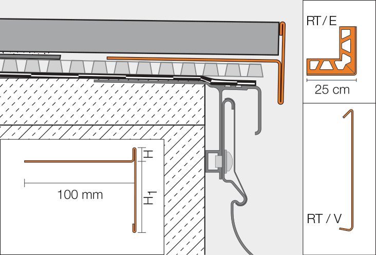 Profilé de rive en T Bara-RT12/16GM - aluminium gris - H. 16/12 mm - l ...