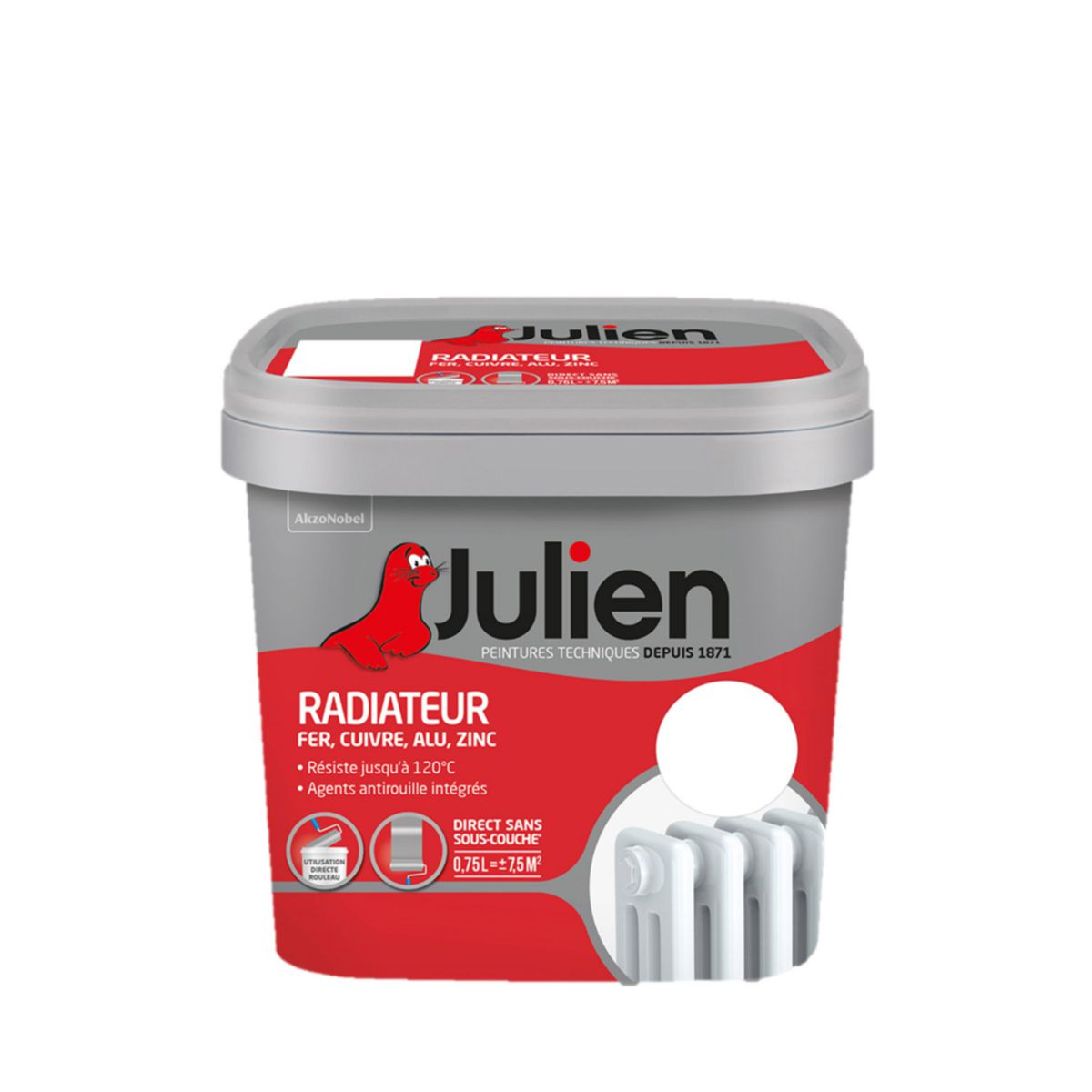 Peinture phase aqueuse pour radiateur blanc brillant pot de 0,75 l - JULIEN
