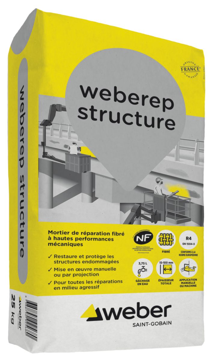 Mortier de réparation fibré weberep structure - sac de 25 kg - WEBER