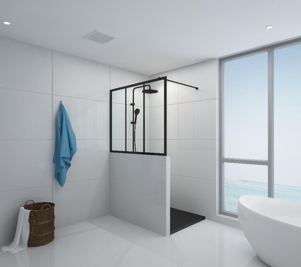 Paroi de douche Alterna Walk verrière sur muret style industriel ...