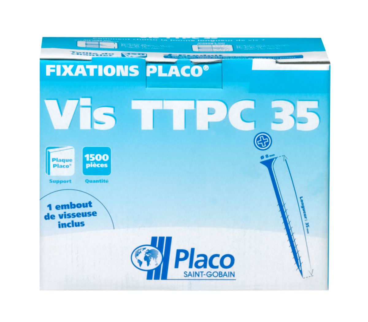 Vis autoforeuse TTPC 35 - Ø 8x35 mm - boîte de 500 pcs - PLACO