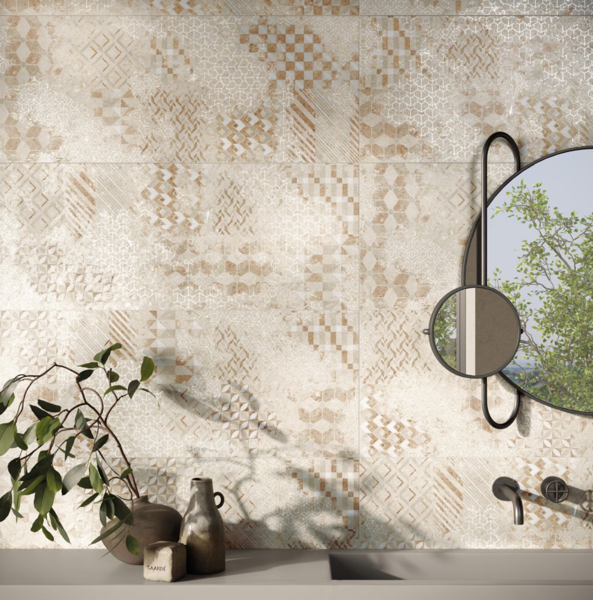 Grès cérame émaillé Naxos Mockup chartula cream rectifié 40 x 100 cm 0140005 - NAXOS