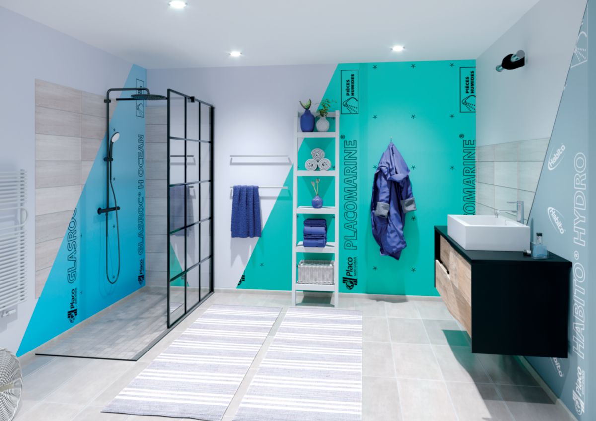 Plaque de plâtre hydrofuge Placomarine BA13 - 2,6x1,2 m - PLACO