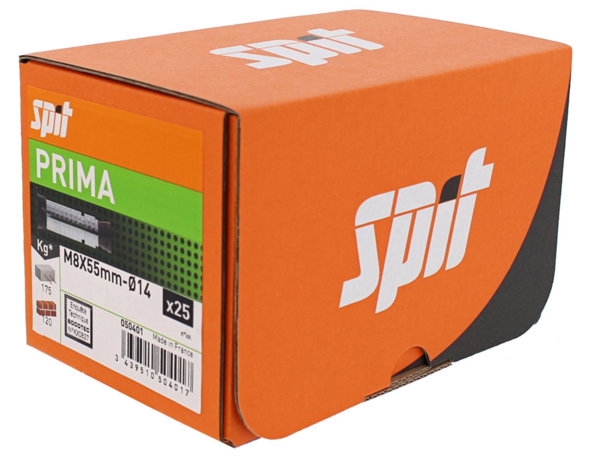 Cheville Prima M8/55 sans vis boîte de 25 réf. 050401 - SPIT
