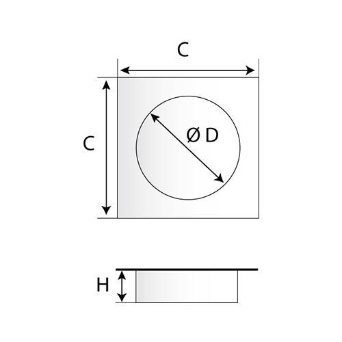 Finition plafond carré INOX-GALVA, diamètre 230 mm, hauteur : 120 mm ...