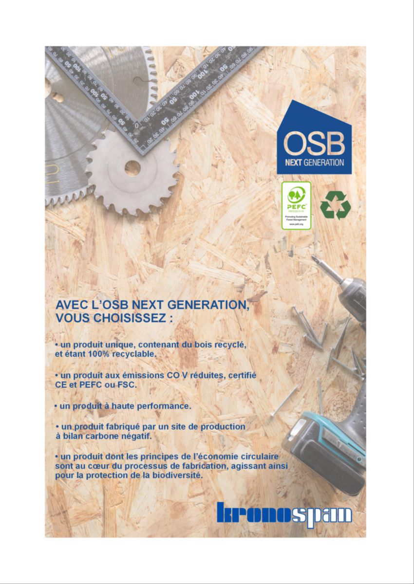 Dalle OSB3 - rainure et languette - 250x62,5 cm - ép. 15 mm - KRONOSPAN LUXEMBOURG