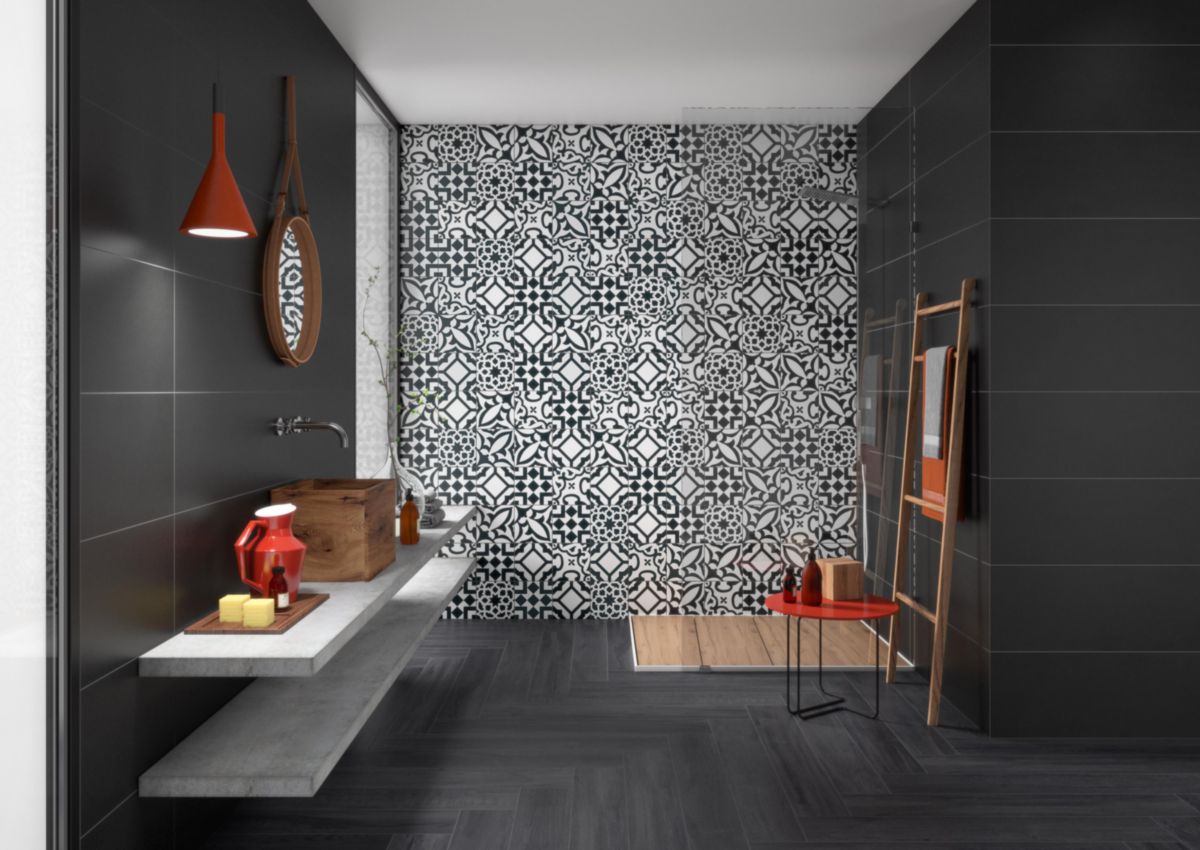 Carrelage mur intérieur faïence Art - noir mat - 30x90 cm - CINCA