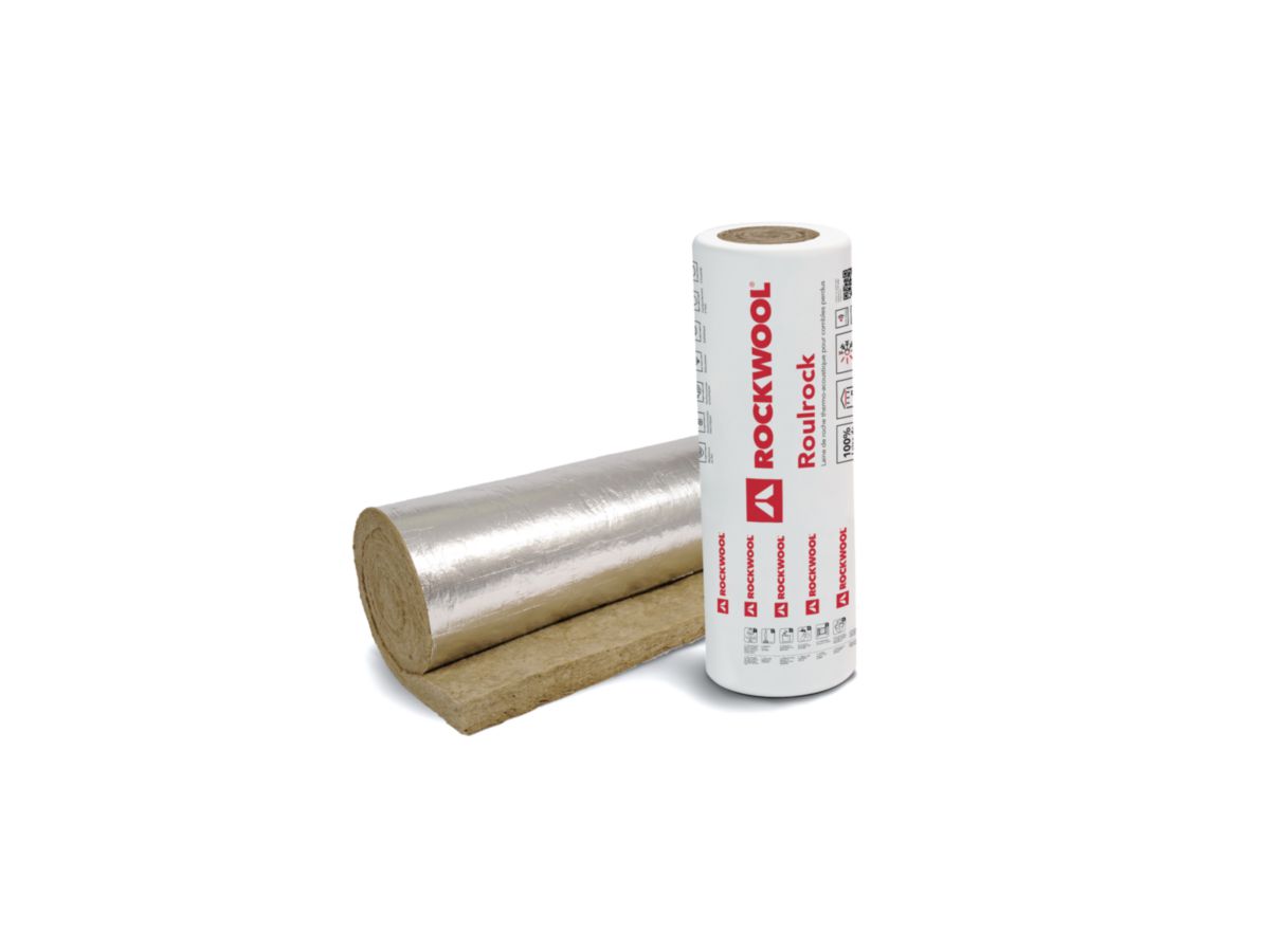 ROCKWOOL - Laine de roche revêtue kraft alu Roulrock 100 5,0x1,2m R=2,35 m².k/w ACERMI 02/015/005